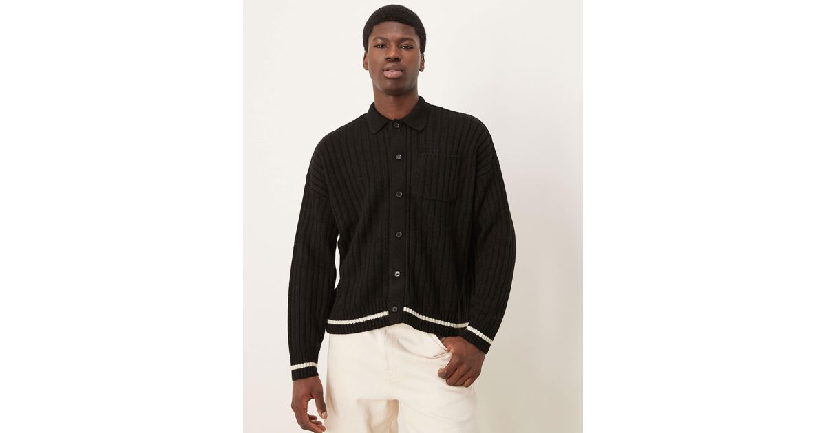 ASOS Oversized Boxy Fit Knitted Collar Cardigan in Black for Men | Lyst