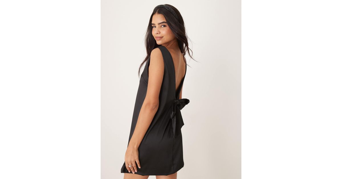 ASOS Satin Deep V Bow Back Mini Dress in Blue | Lyst