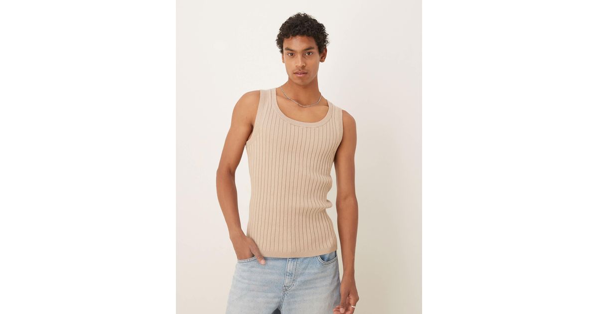 ASOS Muscle Fit Knitted Rib Vest in Blue for Men | Lyst