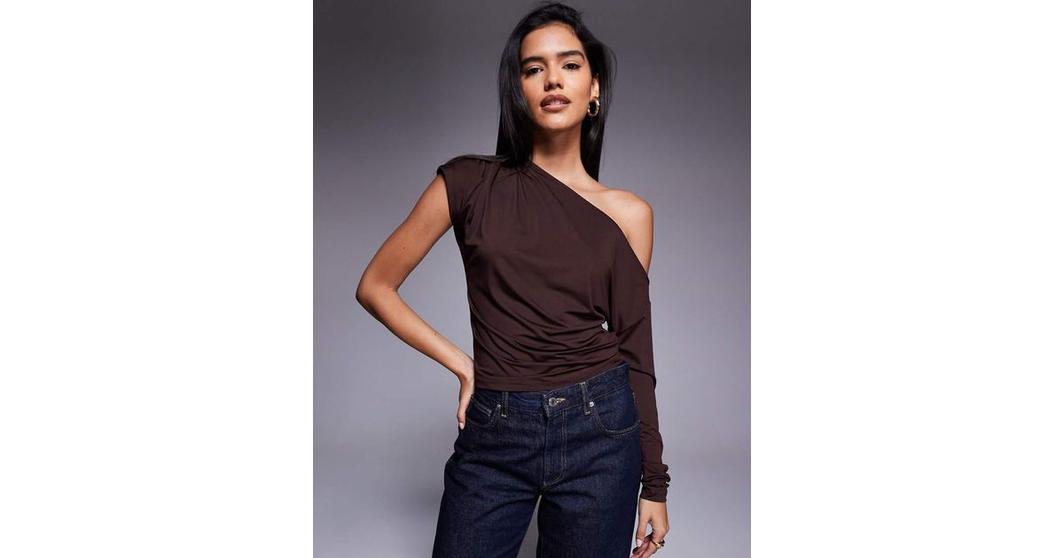 ASOS Slinky One Shoulder Asymmetric Drape Top in Blue | Lyst UK