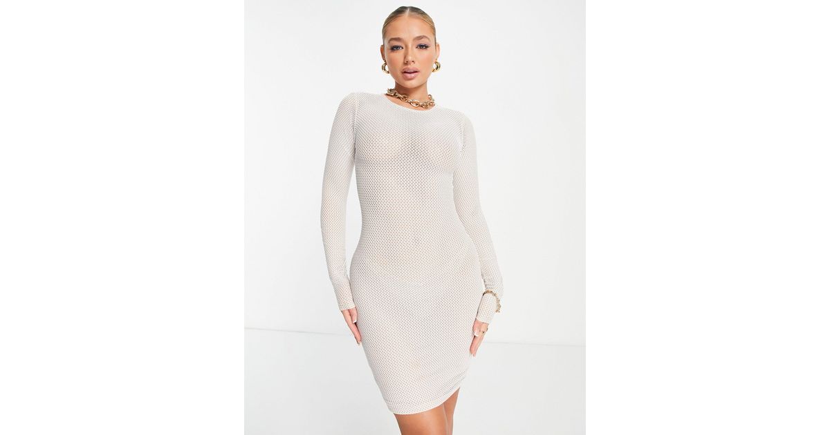 Naked Wardrobe Mesh Net Long Sleeve Mini Dress In White Lyst Canada