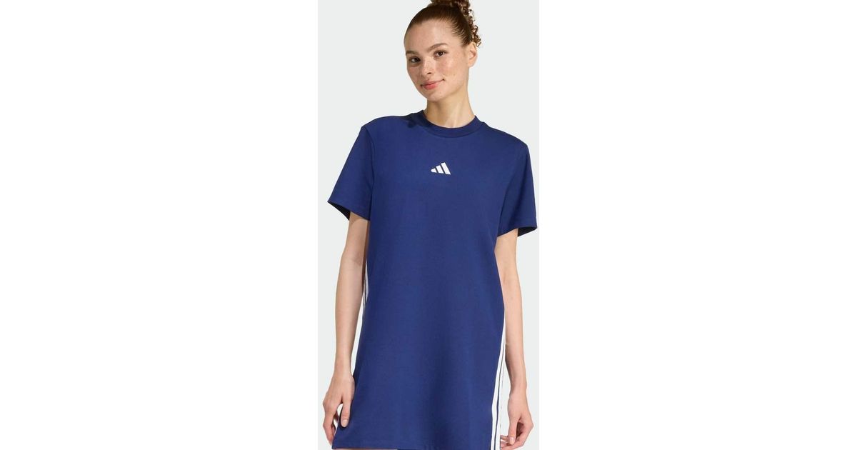 adidas Originals Essentials 3-Stripes Tee Dress in Blue | Lyst UK