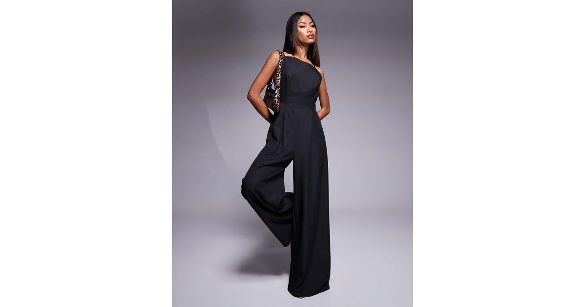 ASOS High Neck Structured Jumpsuit With Side Splits in Blue | Lyst