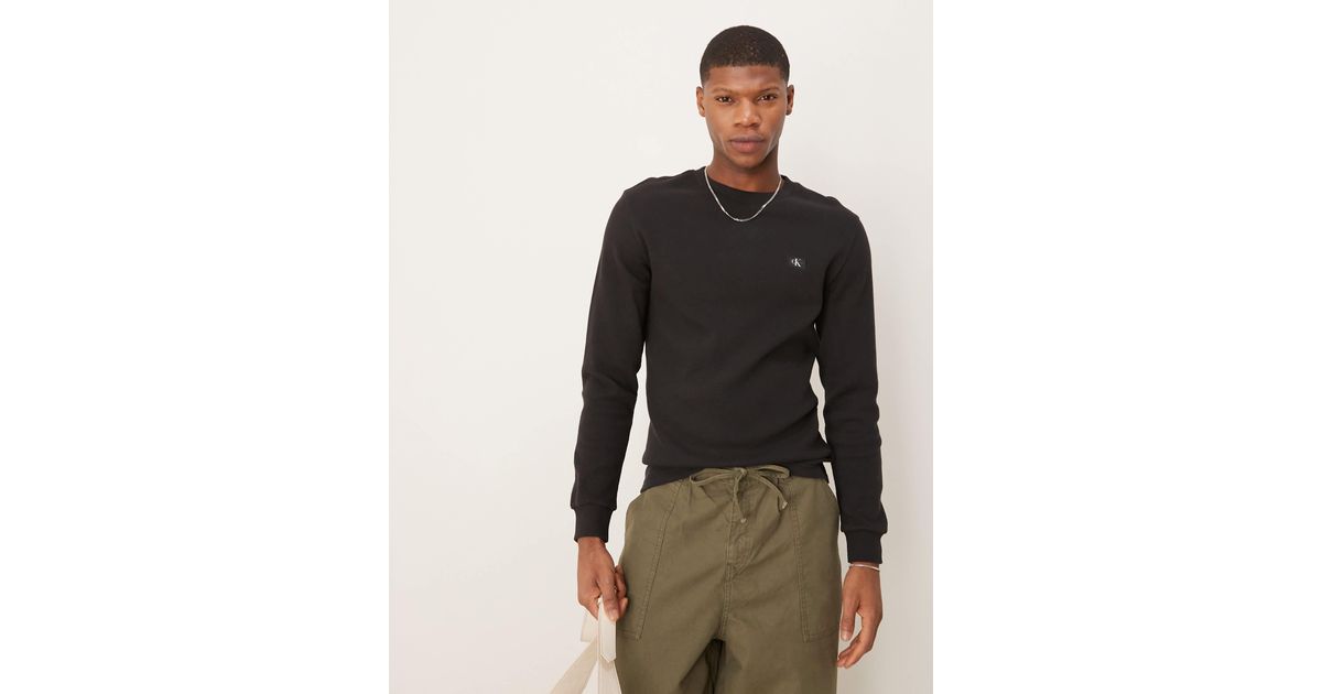 Calvin Klein Woven Label Waffle Long Sleeve Top in Black for Men | Lyst