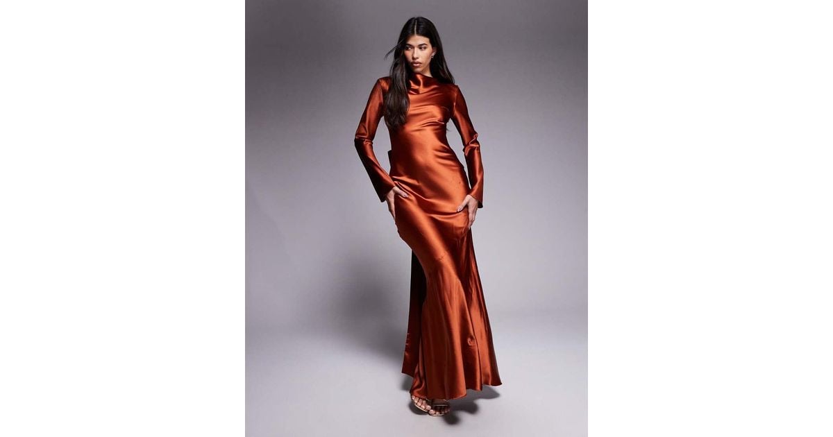 DASKA Satin Maxi Dress With exaggerated Bow Back in Red | Lyst UK