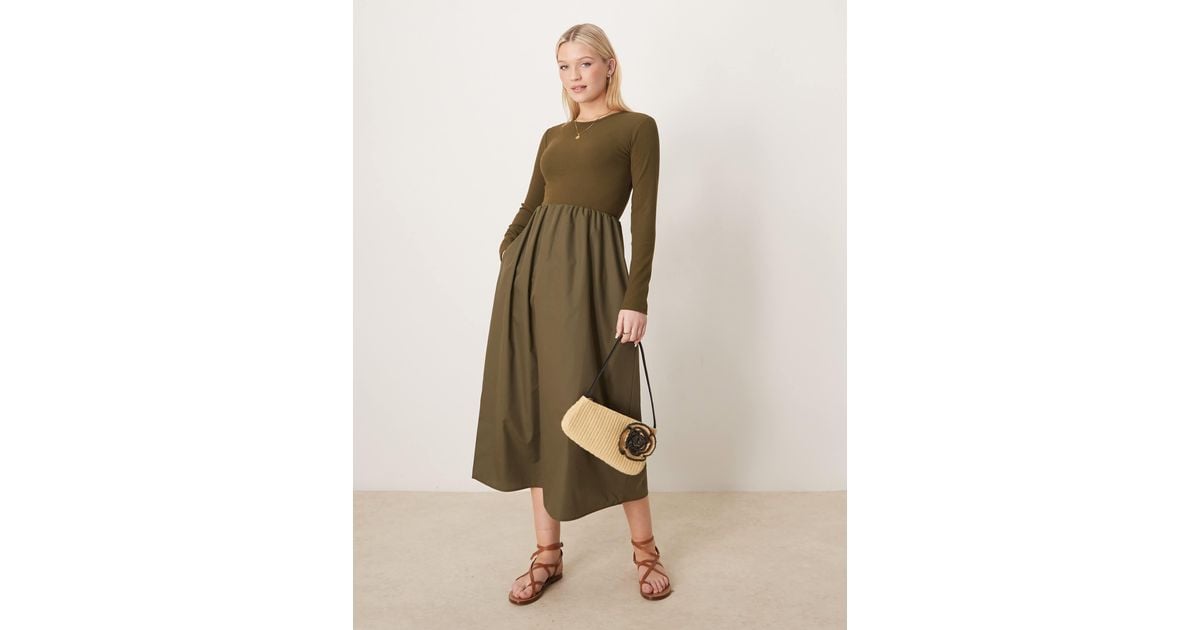 Threadbare Long Sleeve Midi Dress in Natural | Lyst