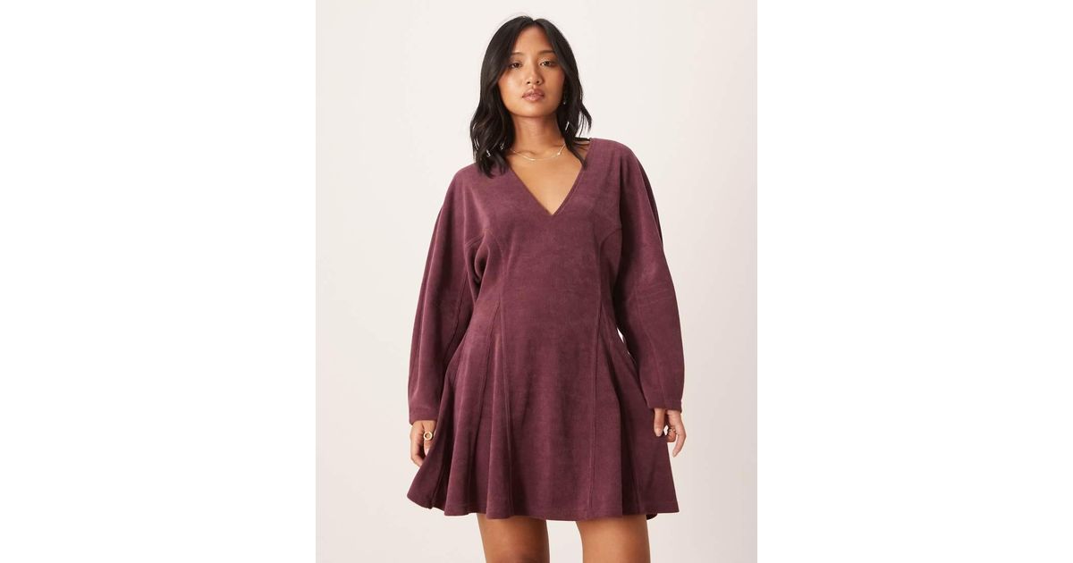 ASOS Asos Design Petite Cocoon Sleeve Cord Mini Dress in Purple | Lyst UK