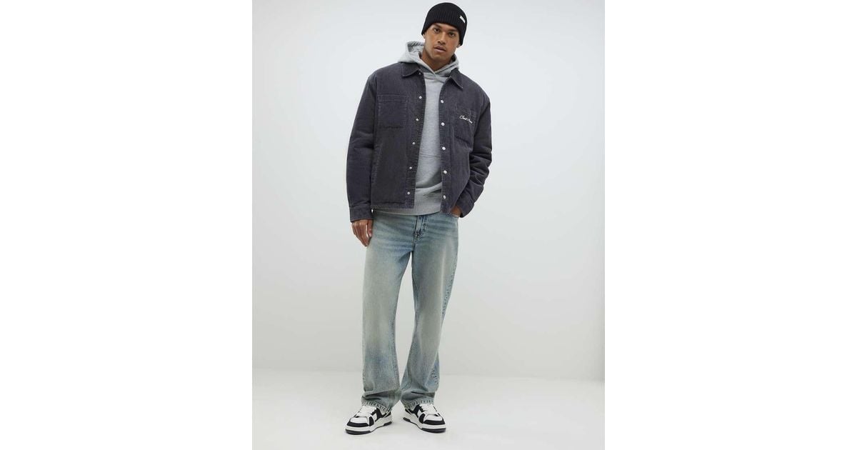 River Island Washed Cord Padded Shacket in Blue for Men | Lyst UK