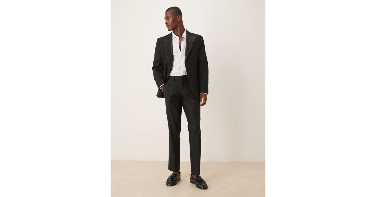 ASOS Linen Blend Slim Tuxedo Suit Trousers in Black for Men | Lyst