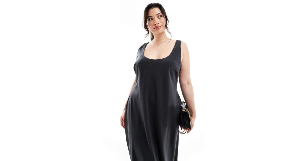 Pretty Lavish Curve Satin Slip Maxi Dress in Black | Lyst