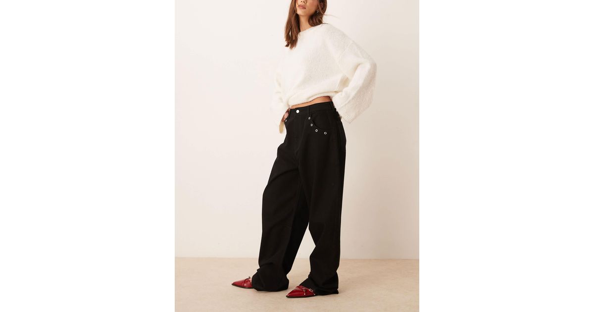 ASOS Barrel Leg Jean With Eyelet Detail in White | Lyst