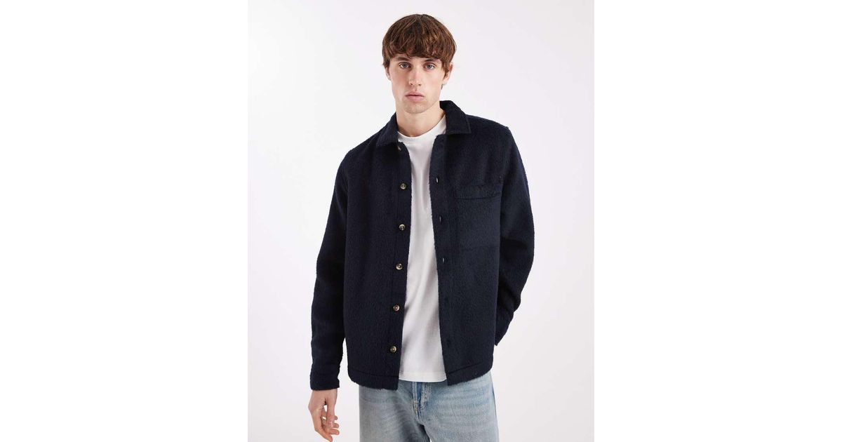 ASOS Brushed Wool Look Overshirt in Blue for Men | Lyst UK