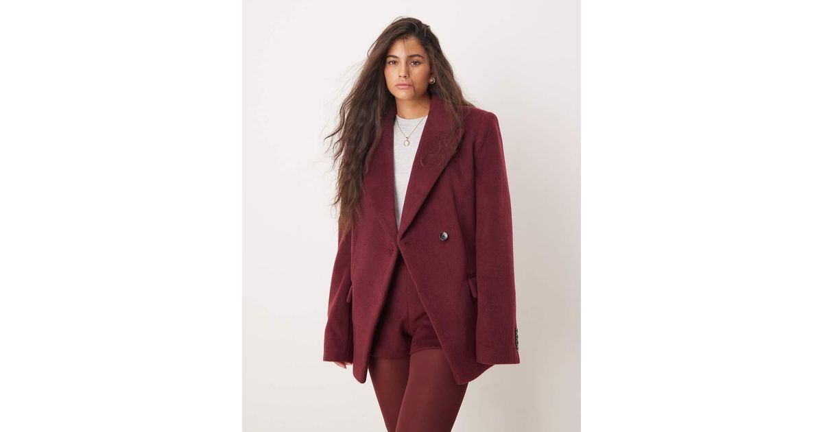 ASOS Extreme Shoulder Oversized Wool Look Blazer in Red | Lyst UK