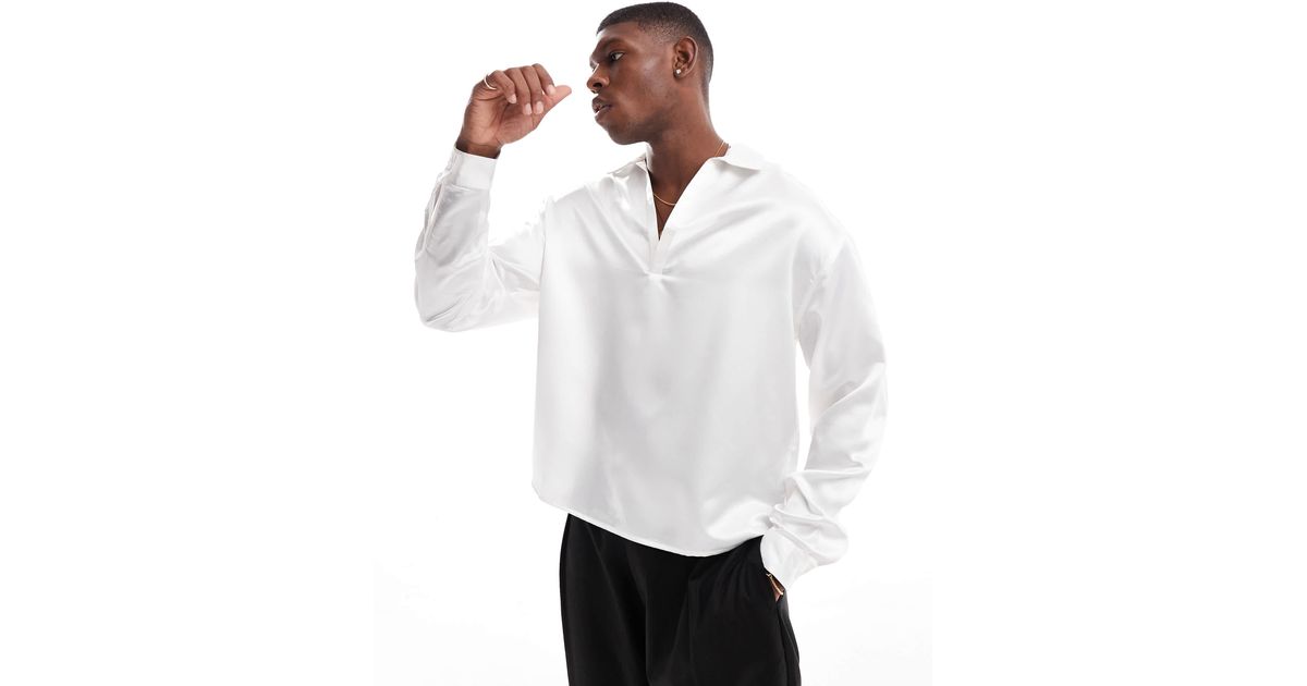 ASOS Boxy Oversized Shirt With Square Collar in White for Men | Lyst