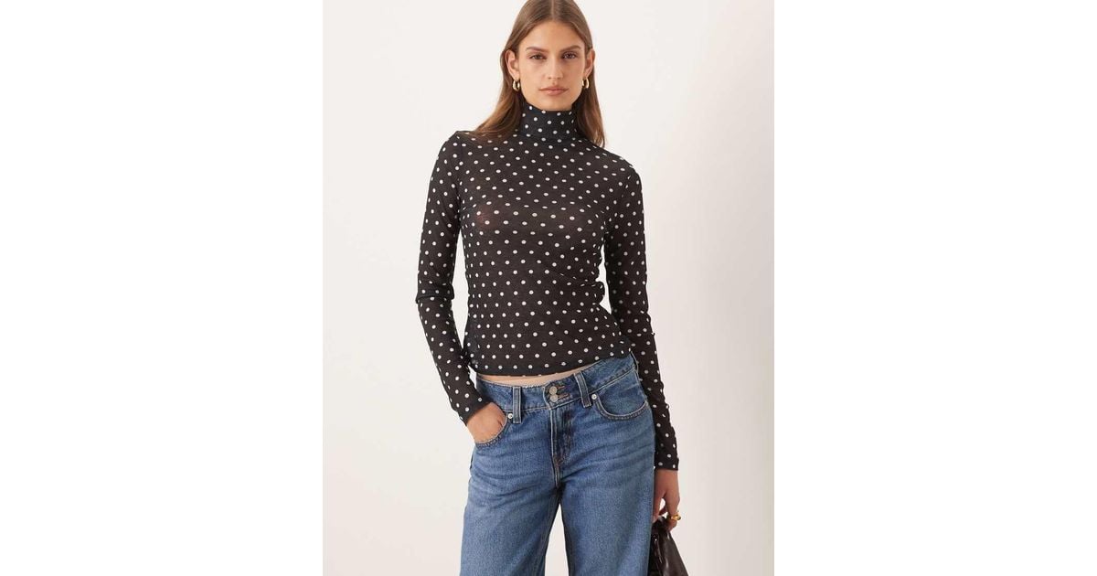 ASOS Micro Polka Dot Sheer Roll Neck in Blue | Lyst UK