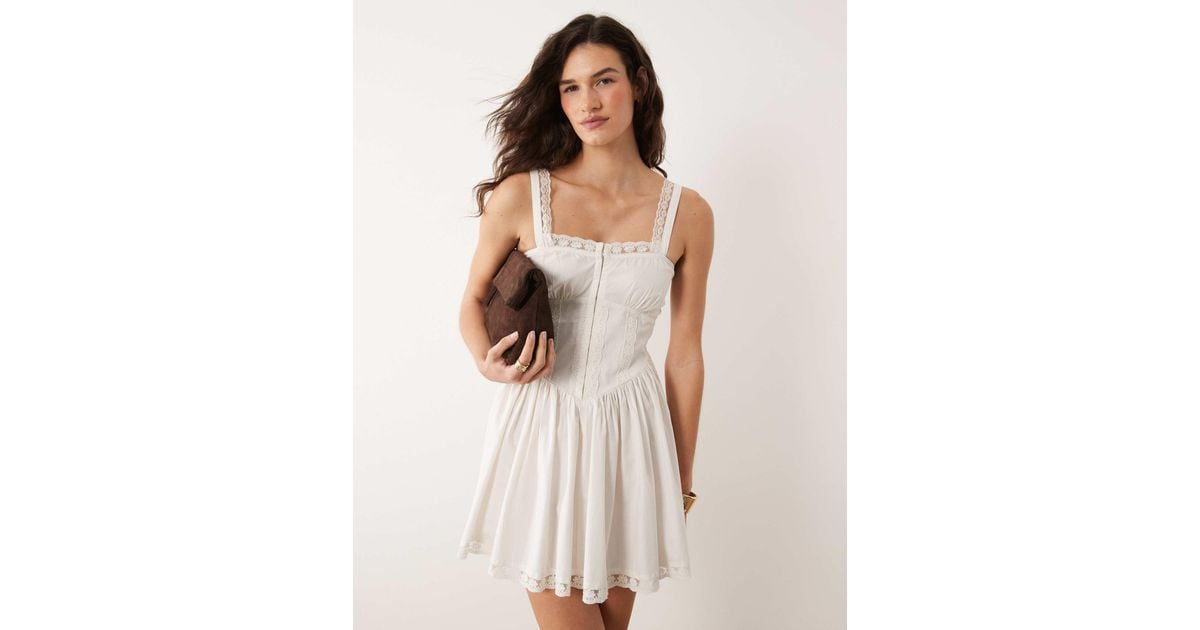 Miss Selfridge Poplin Corset Detail Mini Dress in Natural | Lyst