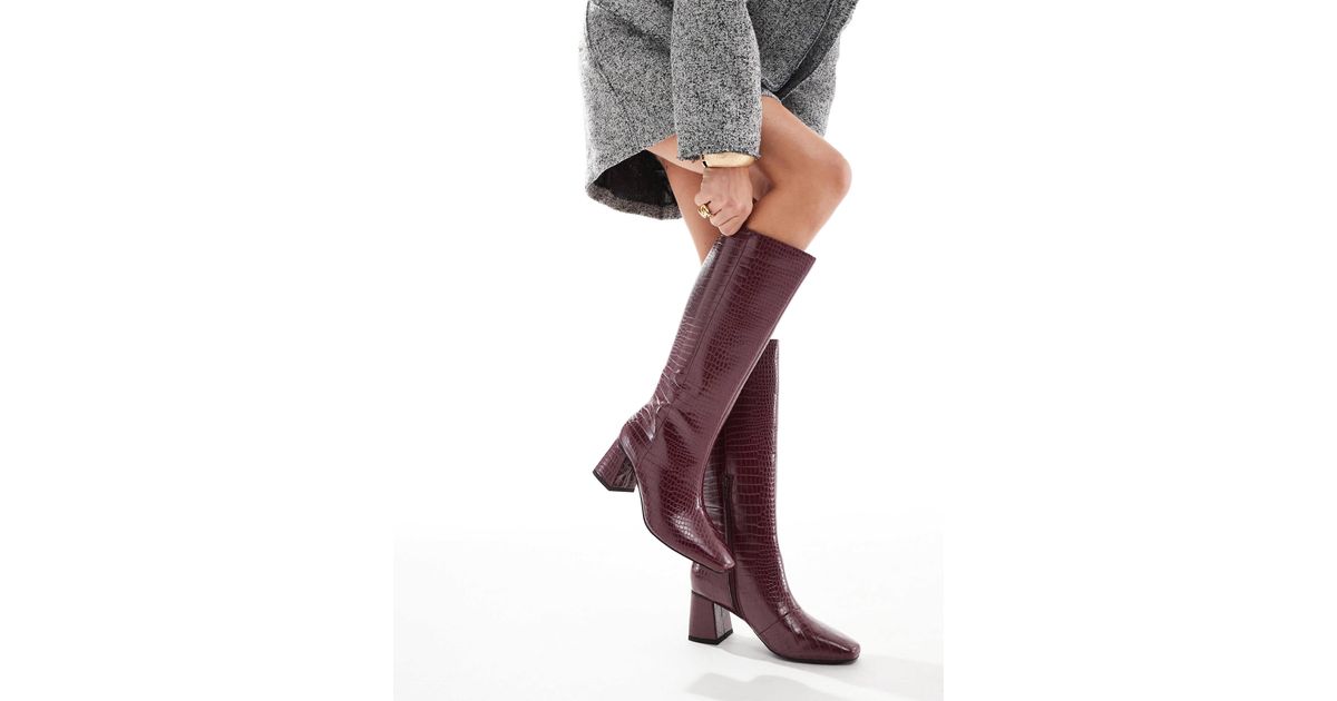 London Rebel Lara Mid Block Heel Knee Boots in Red | Lyst