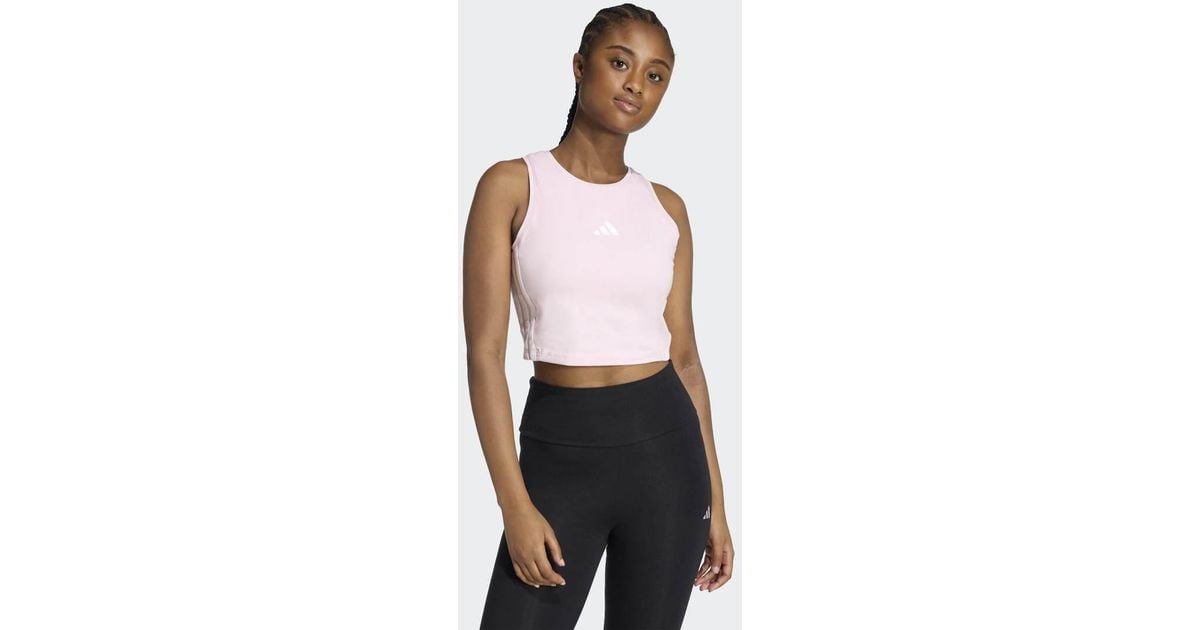 adidas Originals Essentials 3-stripes Padded Tank in Pink | Lyst UK