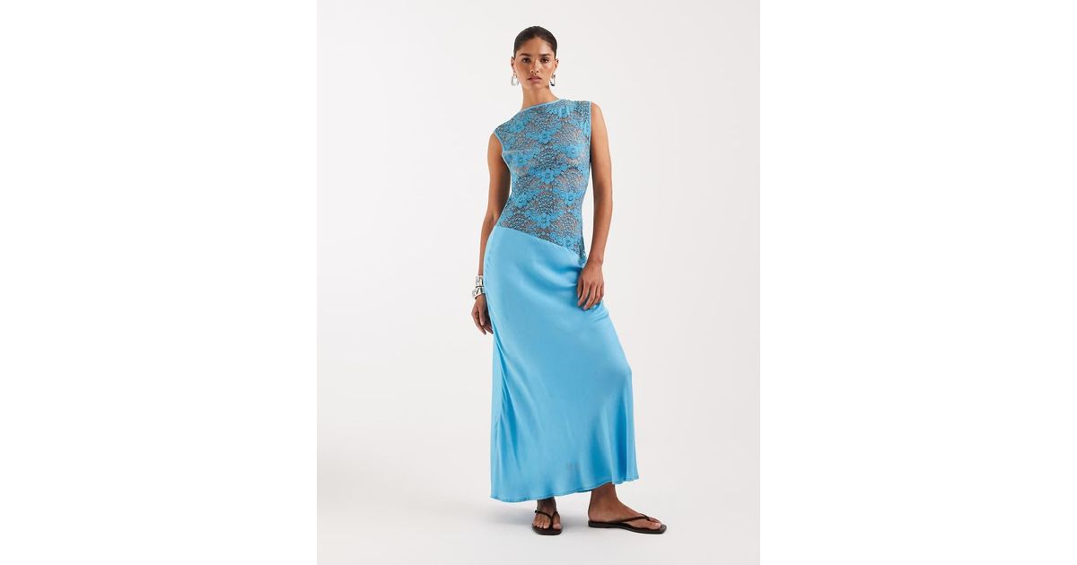 TOPSHOP Lace Body Maxi Occasion Dress in Blue | Lyst UK