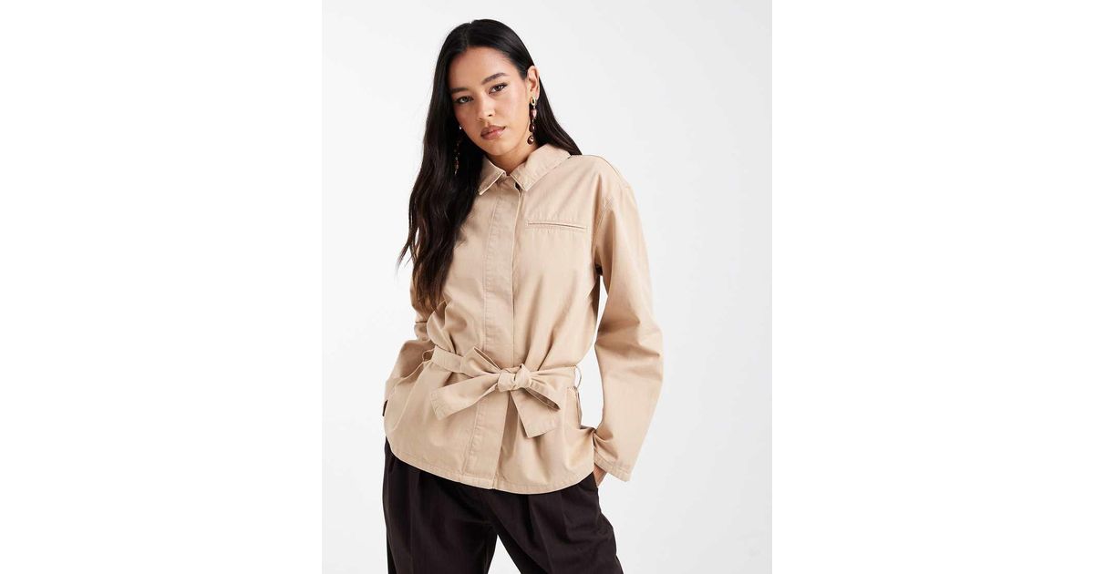 ASOS Drop Waist Trench Jacket With Oversized Collar in Natural | Lyst UK
