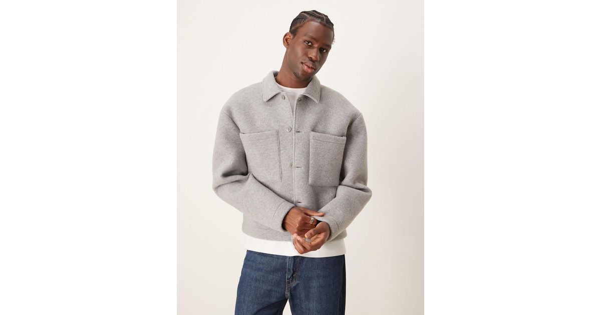 ASOS Premium Felt Oversized Shacket in Gray for Men | Lyst