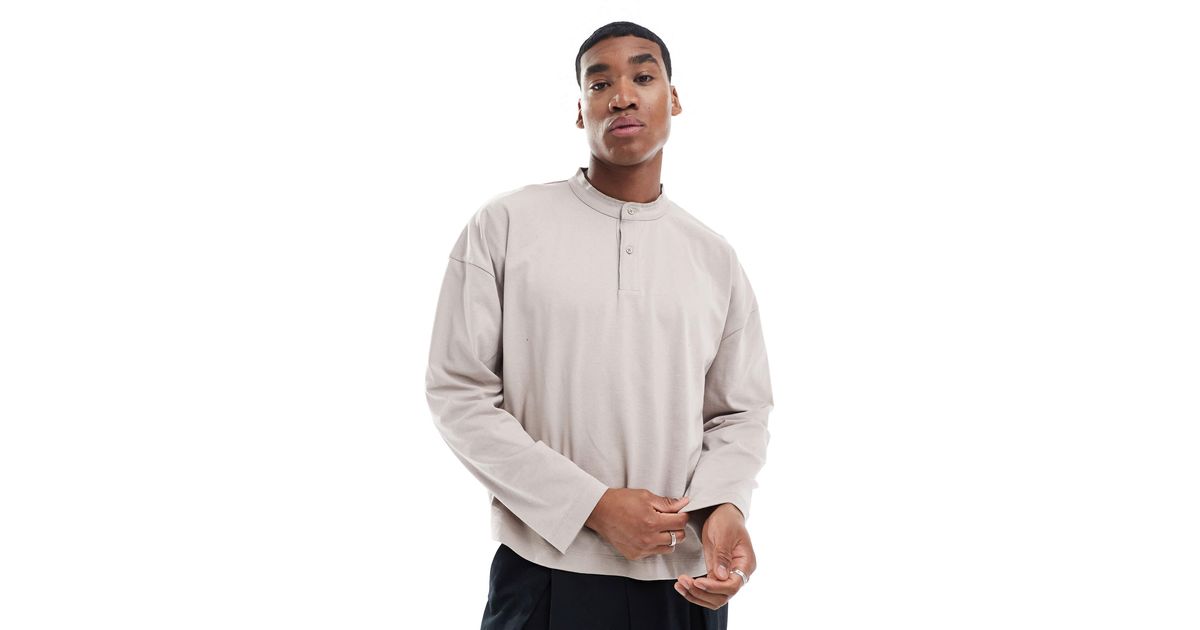 ASOS Heavyweight Oversized Boxy Drop Shoulder Henley 240gsm in Gray for Men | Lyst