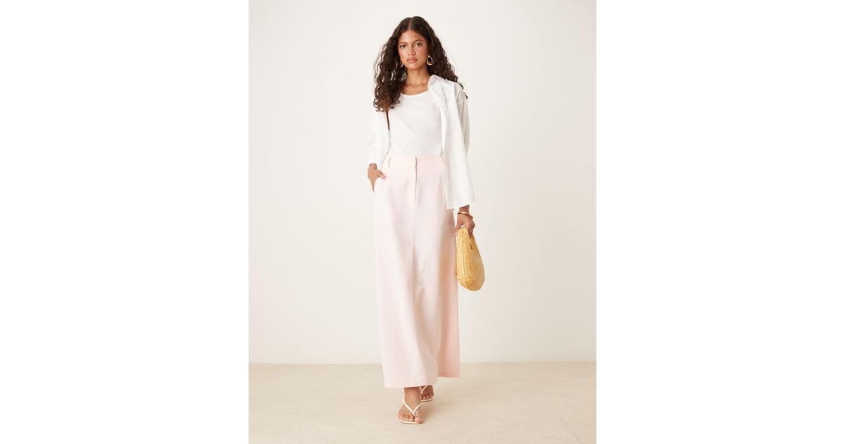 ASOS Linen Blend Tailored Maxi Skirt in Natural | Lyst