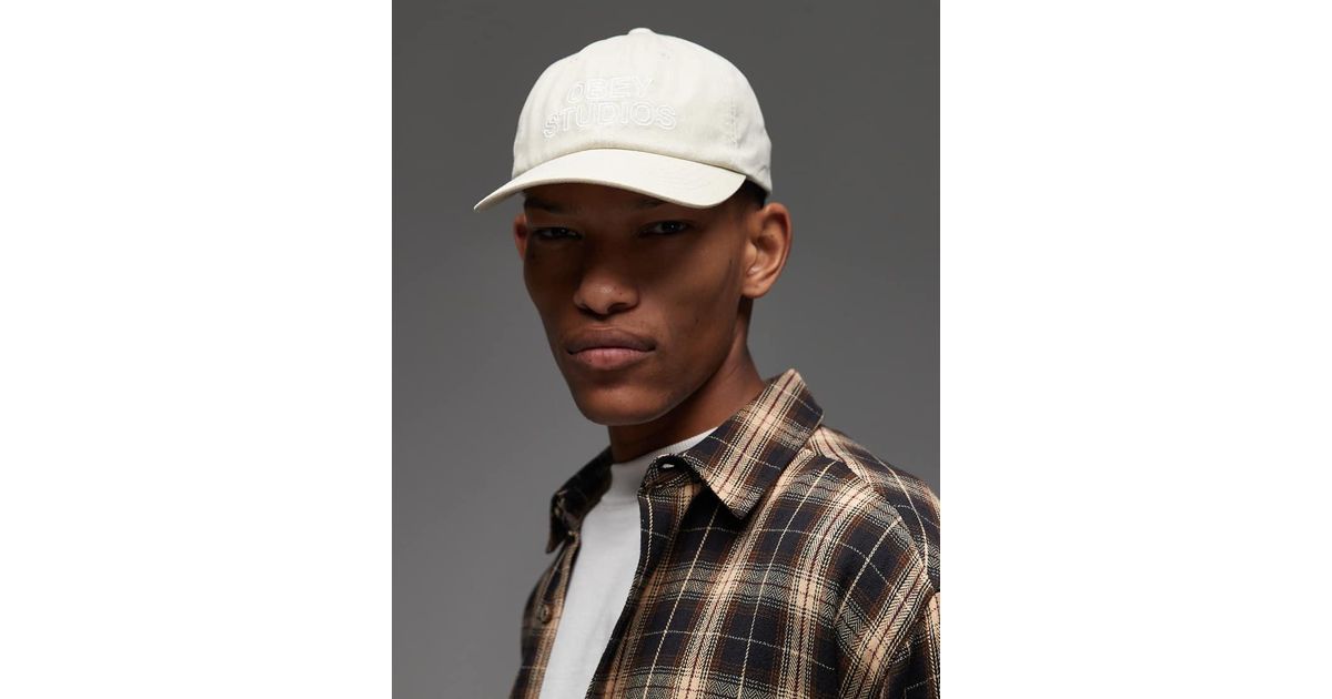 Obey Studios Six Panel Baseball Cap in White for Men | Lyst UK
