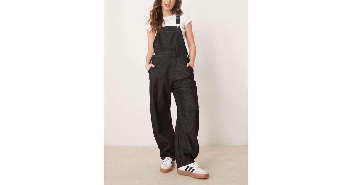 ASOS Barrel Leg Denim Overalls in Black | Lyst
