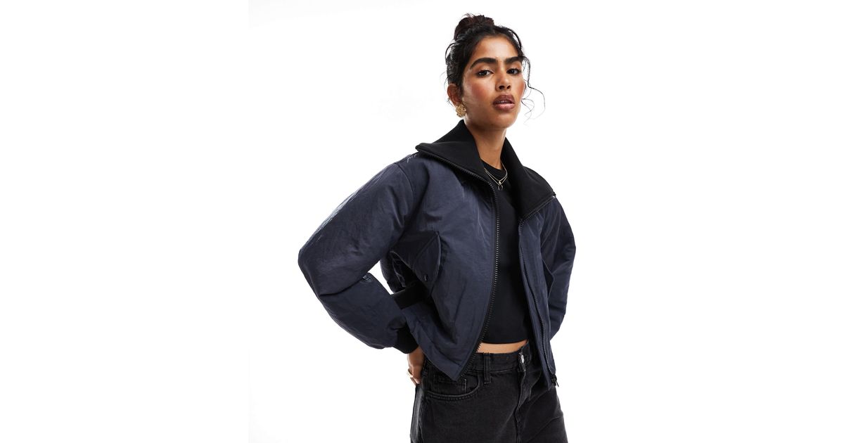 ASOS Rib Collar Casual Jacket in Blue | Lyst