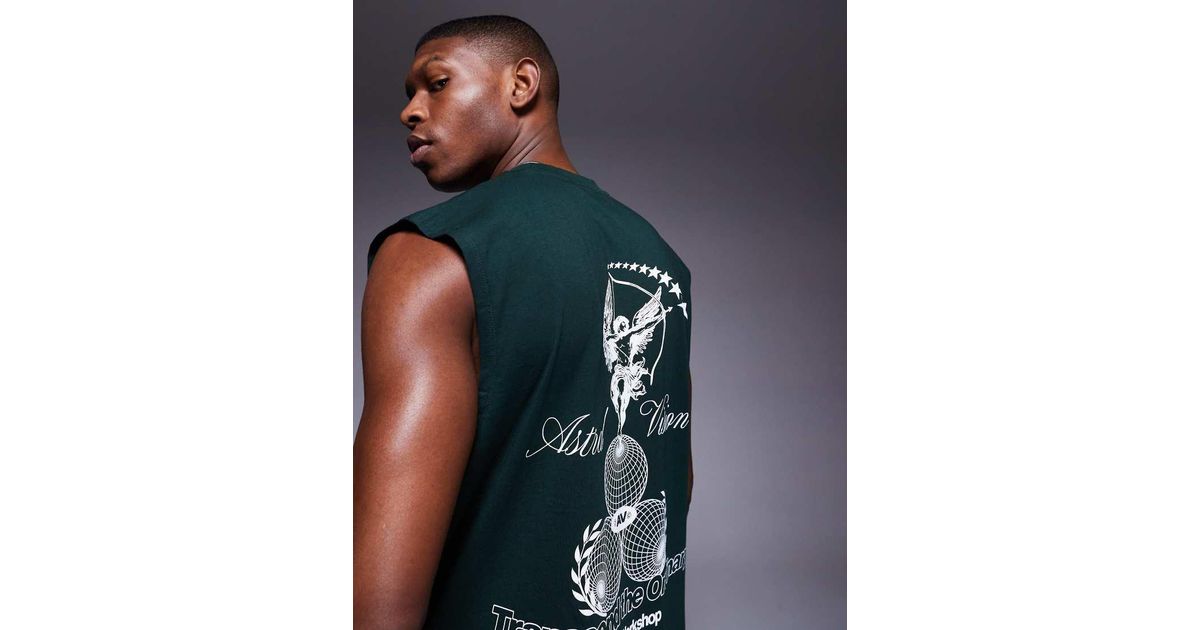 ASOS Boxy Oversized Tank With Front And Back Print in Blue for Men ...