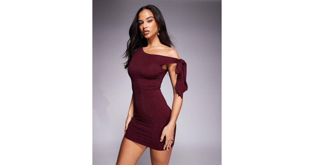 The Frolic Exclusive Hot Fix Off Shoulder Tie Detail Bodycon Mini Dress ...