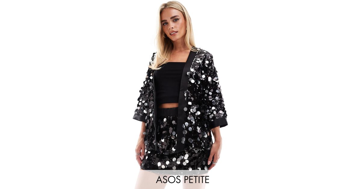 ASOS Asos Design Petite Disco Sequin Kimono in Black | Lyst
