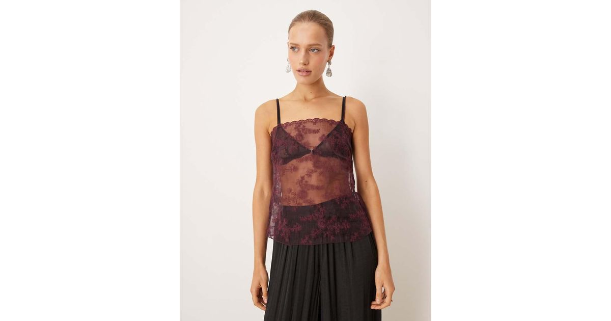 Mango Sheer Embroidered Cami Top | Lyst UK