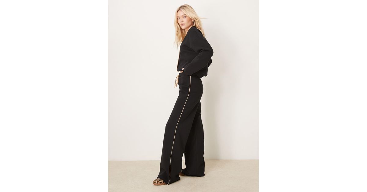 ASOS Contrast Stitch Wide Leg Sweatpants in Black | Lyst