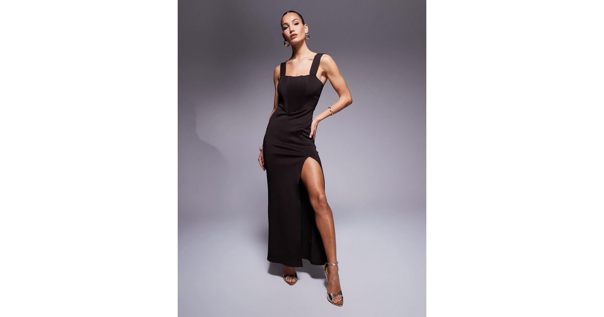 True Violet True Corset Maxi Gown With Thigh Split in Blue | Lyst