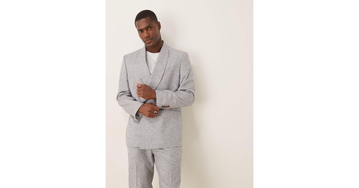 ASOS Linen Blend Double Breasted Regular Suit Jacket in Gray for Men | Lyst