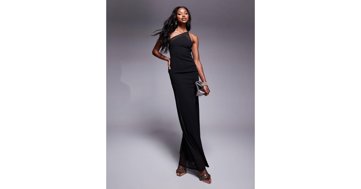 ASOS One Shoulder Sheer Mesh Panel Maxi Dress in Blue | Lyst