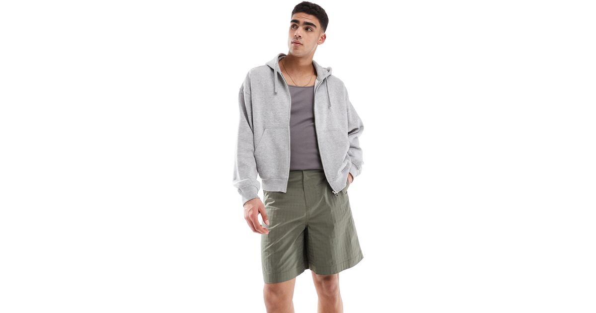 ASOS Long Length Textured Shorts With Workwear Patch in Gray for Men | Lyst