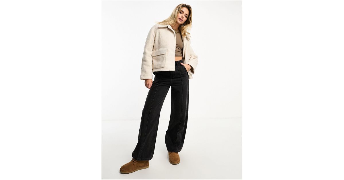 Pull&Bear Wool Cropped Coat in White | Lyst