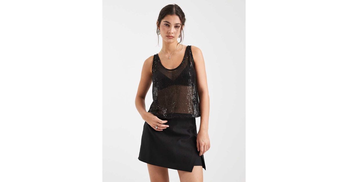 Pieces Sheer Sequin Cami Top in Black | Lyst UK