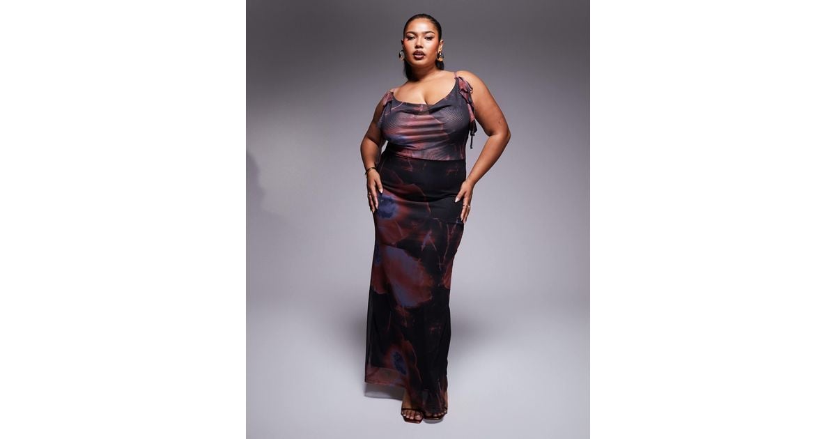 ASOS Asos Design Curve Plunge Cowl Neck Maxi Dress With Tie Detail | Lyst