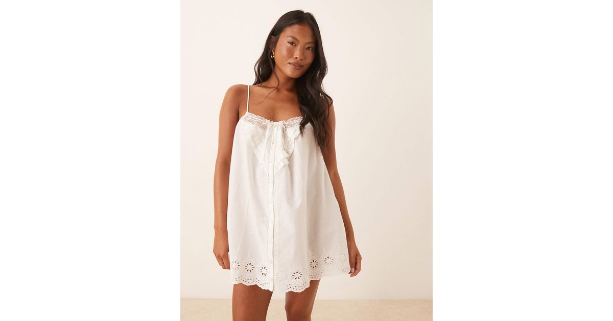 ASOS Asos Design Petite Mini Broderie Edge Nightie With Ribbon Tie in ...