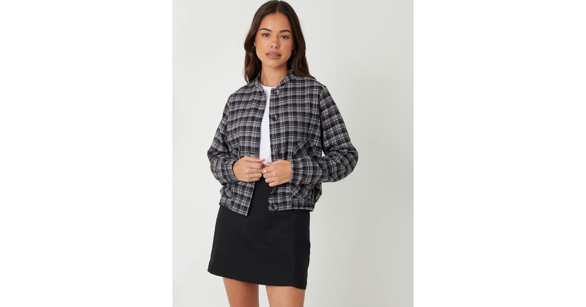 Threadbare Check Patch Pocket Bomber Jacket in Grey | Lyst UK