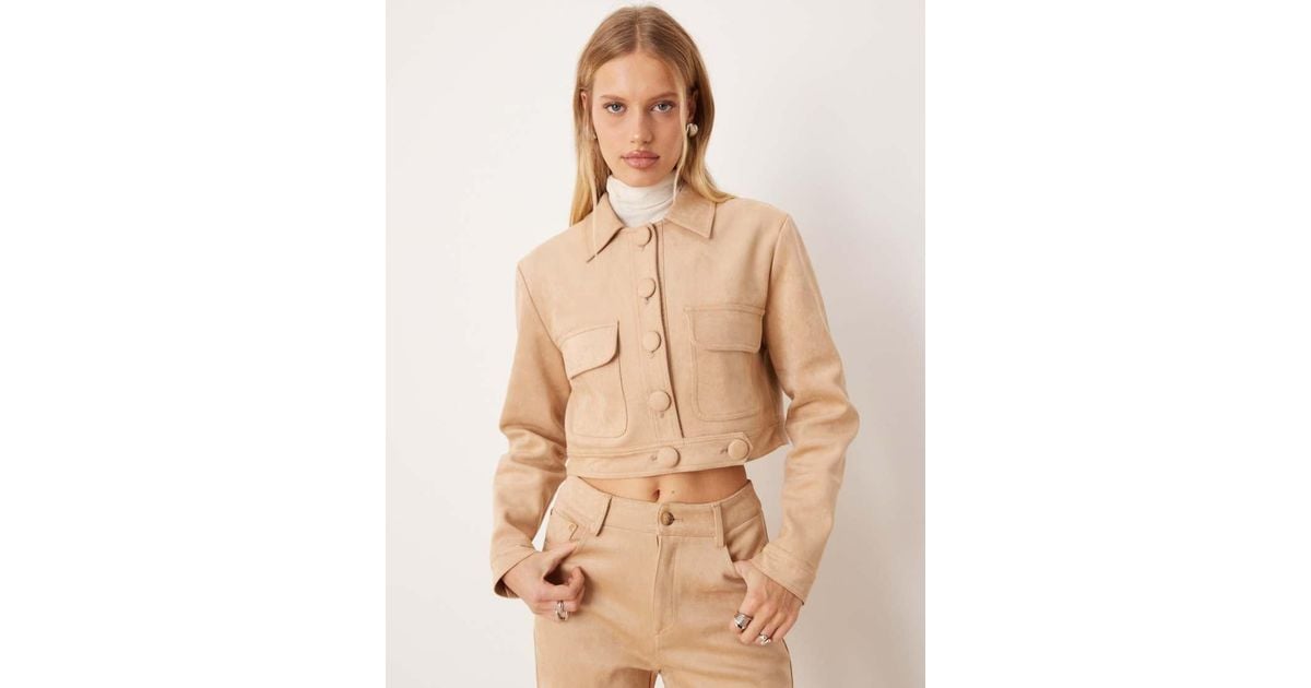 Soho Wardrobe Cropped Faux Suede Jacket in Natural | Lyst UK
