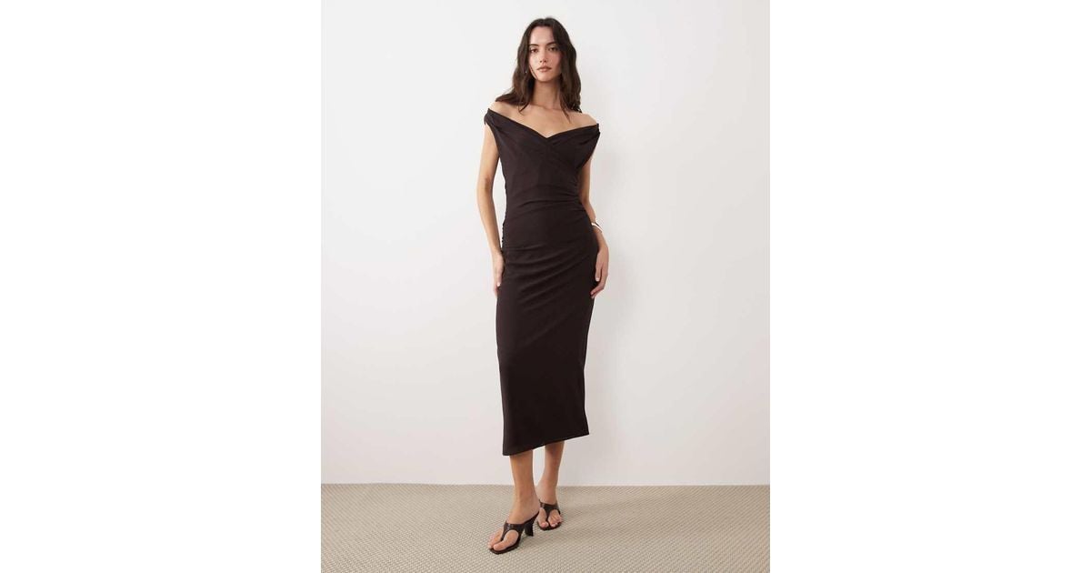 Mango Off The Shoulder Maxi Dress in Natural | Lyst UK