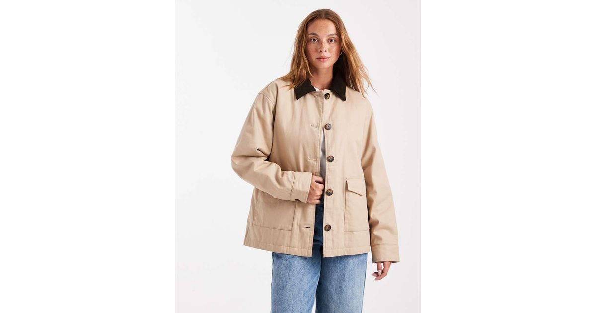 Brave Soul Canvas Barn Jacket With Corduroy Collar in Natural | Lyst UK
