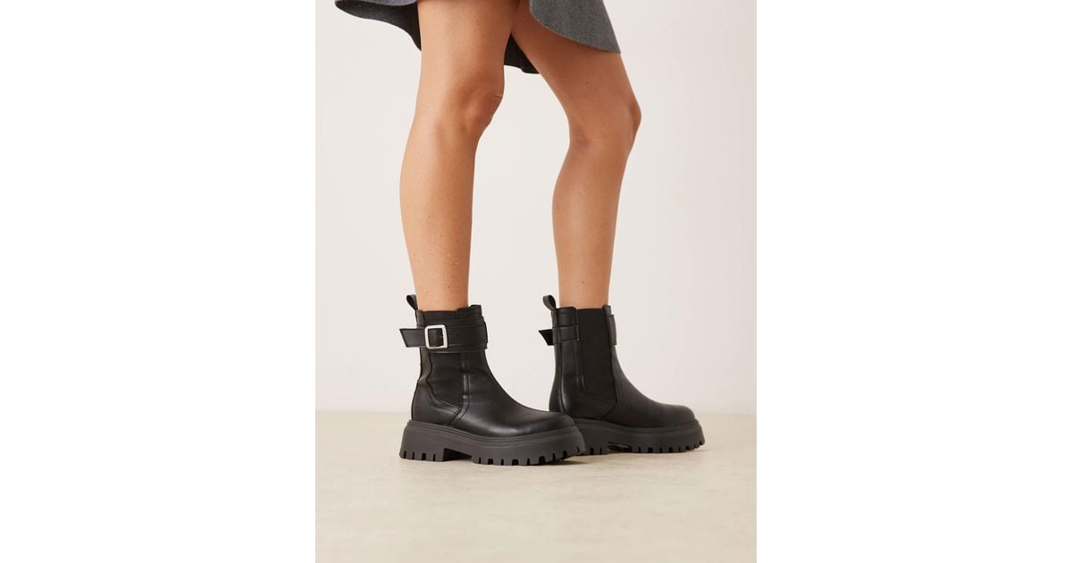 ASOS Astrid Chunky Chelsea Boots With Buckles in Black | Lyst