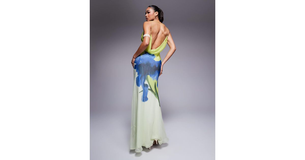 ASOS Cowl Neck Plunge Maxi Dress With Back Detail in Blue | Lyst