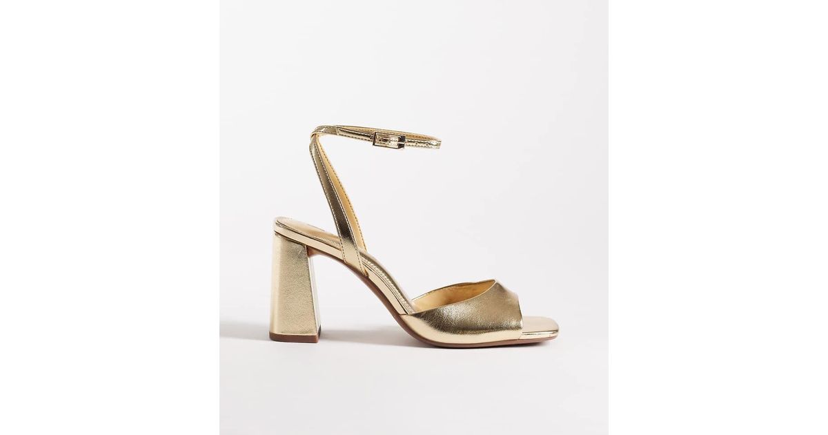 ASOS Wide Fit Honour Barely There Block Mid Heel Sandals in Metallic ...